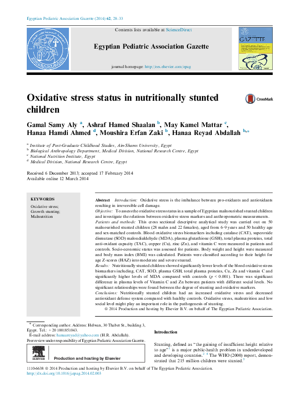 (PDF) Oxidative stress status in nutritionally stunted children