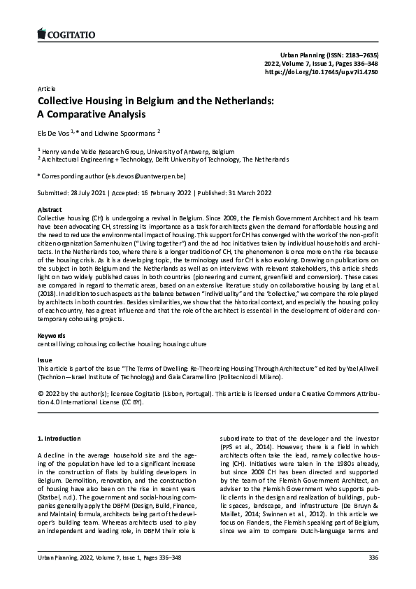 (PDF) Collective Housing in Belgium and the Netherlands: A Comparative ...
