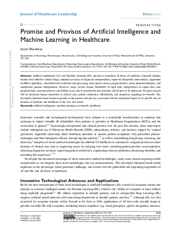 (PDF) Promise and Provisos of Artificial Intelligence and Machine ...