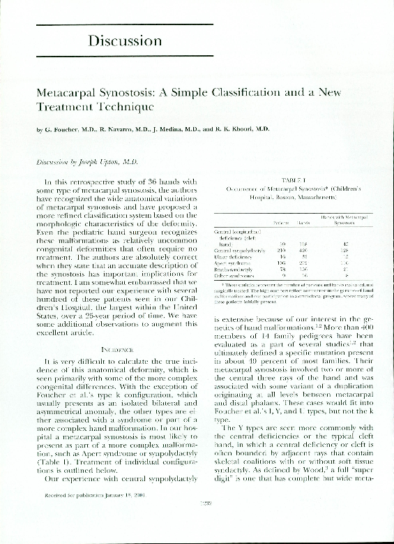 (PDF) Metacarpal Synostosis: A Simple Classification and a New ...