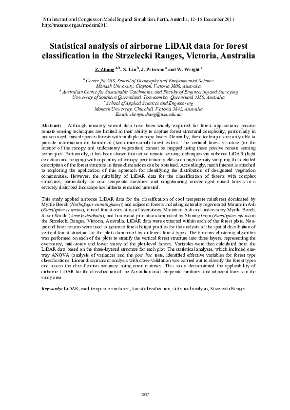 (PDF) Statistical analysis of airborne LiDAR data for forest classification in the Strzelecki ...