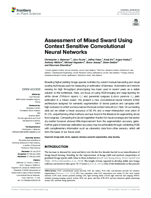 (PDF) Assessment of Mixed Sward Using Context Sensitive Convolutional Neural Networks