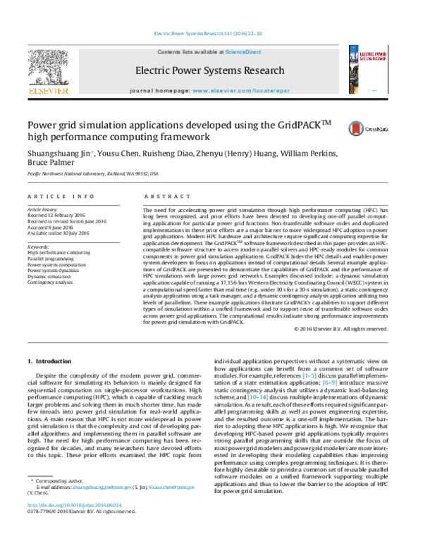 (PDF) Power grid simulation applications developed using the GridPACK™ high performance ...