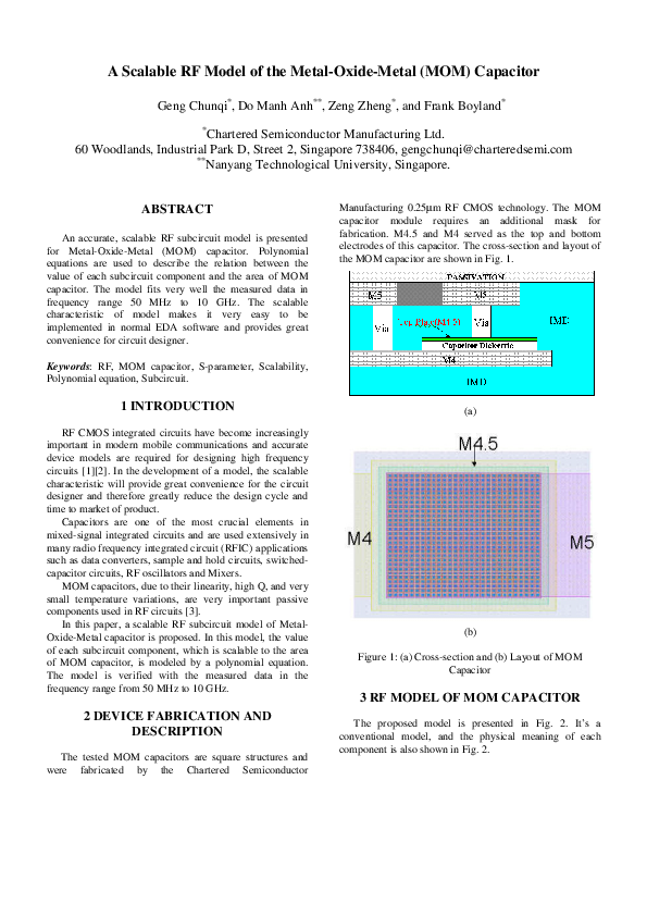 Pdf A Scalable Rf Model Of The Metal Oxide Metal Mom Capacitor