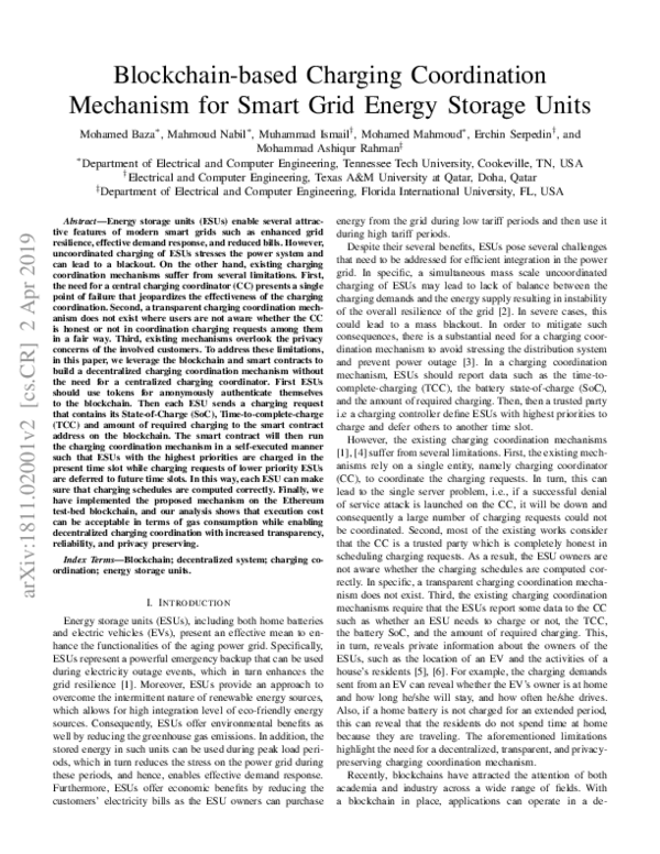 (PDF) Blockchain-Based Charging Coordination Mechanism for Smart Grid Energy Storage Units