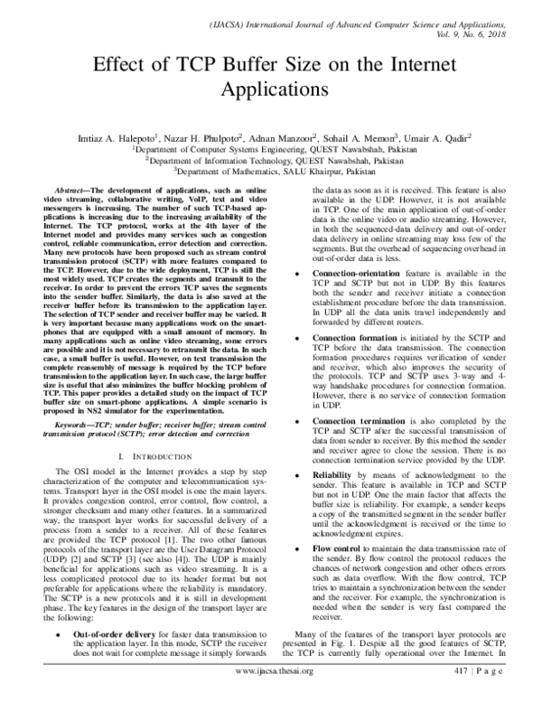Pdf Effect Of Tcp Buffer Size On The Internet Applications