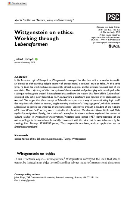 (PDF) Wittgenstein on ethics: Working through Lebensformen