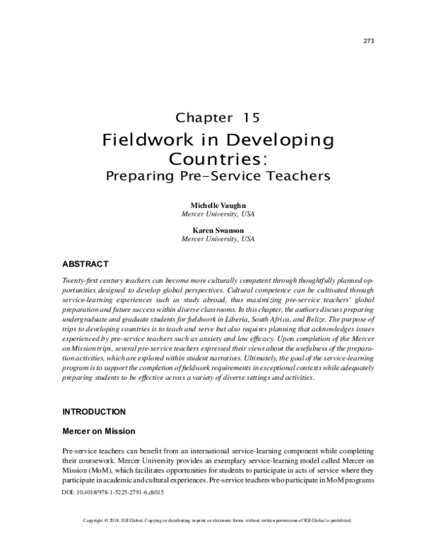(PDF) Fieldwork in Developing Countries