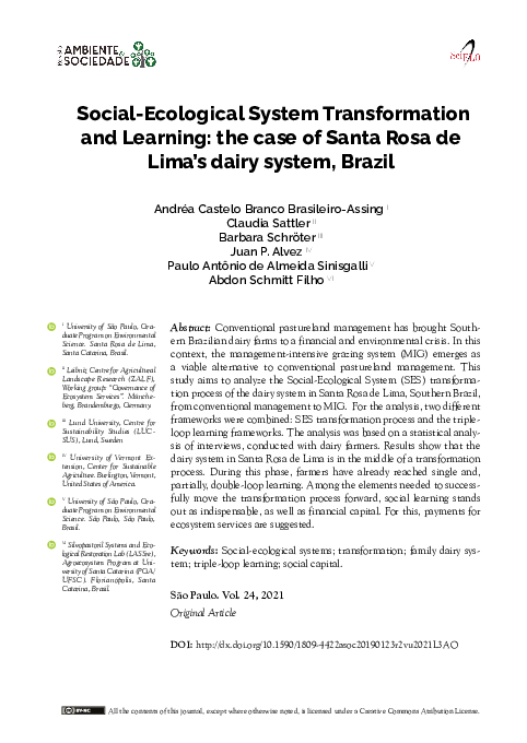 (PDF) Social-Ecological System Transformation and Learning: the case of ...