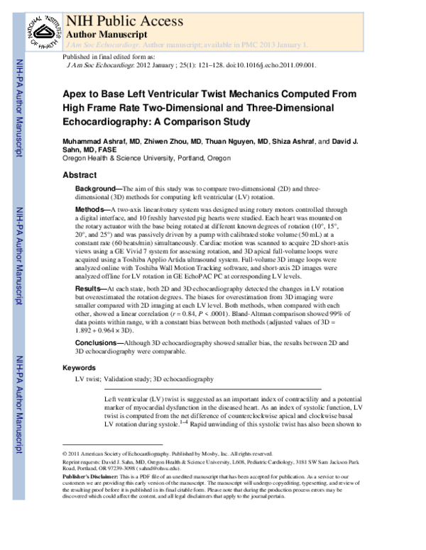(PDF) Apex to Base Left Ventricular Twist Mechanics Computed from High ...