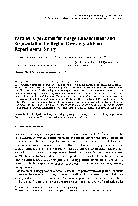 Pdf Parallel Algorithms For Image Enhancement And Segmentation By Region Growing With An