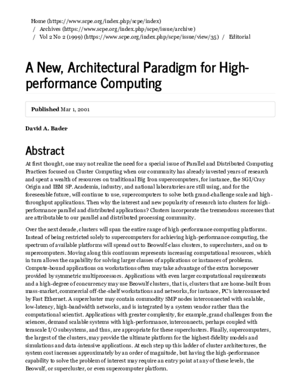 (PDF) A New, Architectural Paradigm for Highperformance Computing