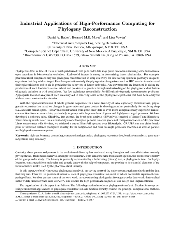 (PDF) Industrial Applications of High-Performance Computing for Phylogeny Reconstruction