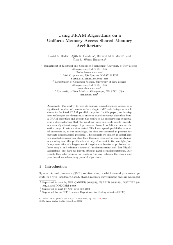 Pdf Using Pram Algorithms On A Uniform Memory Access Shared Memory Architecture