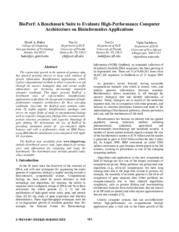 Pdf Bioperf A Benchmark Suite To Evaluate High Performance Computer