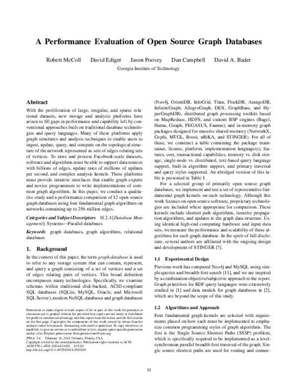 Pdf A Performance Evaluation Of Open Source Graph Databases