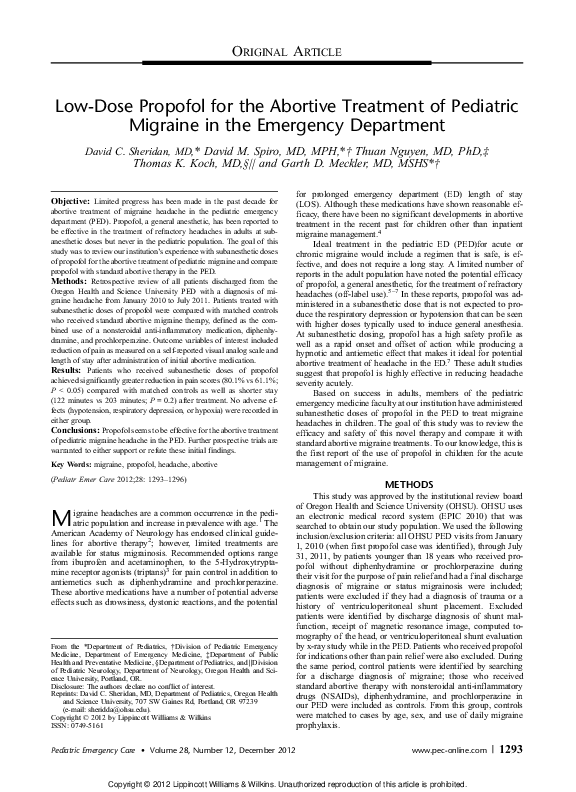 (PDF) Low-Dose Propofol for the Abortive Treatment of Pediatric ...