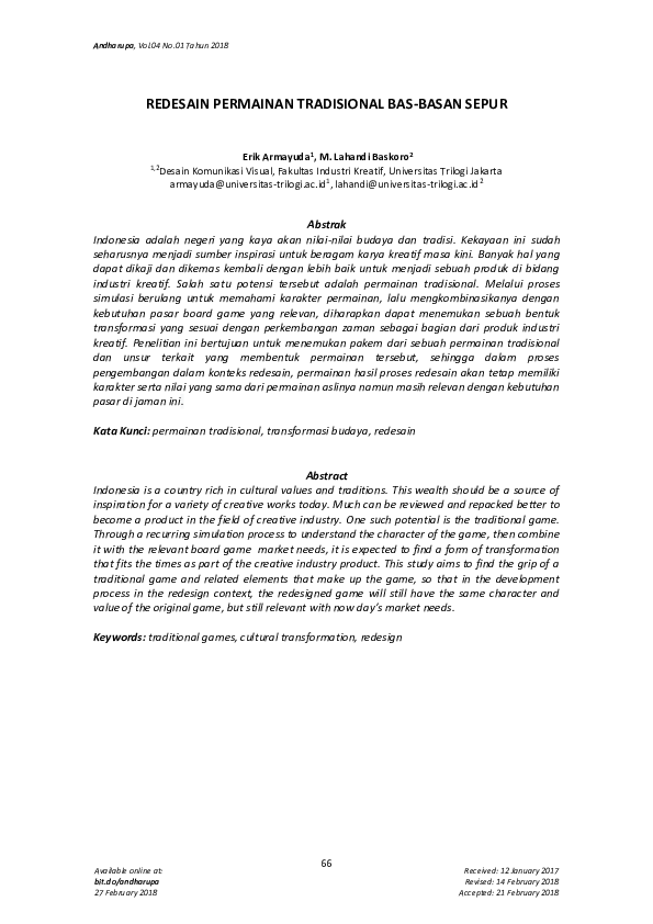 (PDF) Redesain Permainan Tradisional Bas-Basan Sepur
