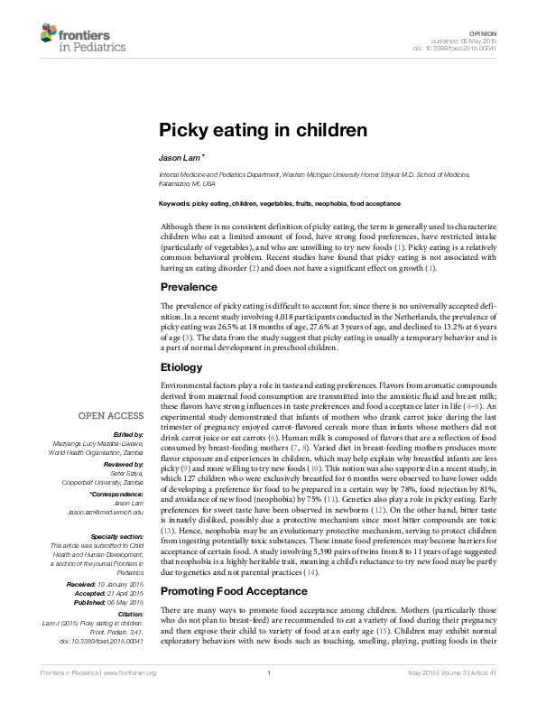 (PDF) Picky Eating in Children