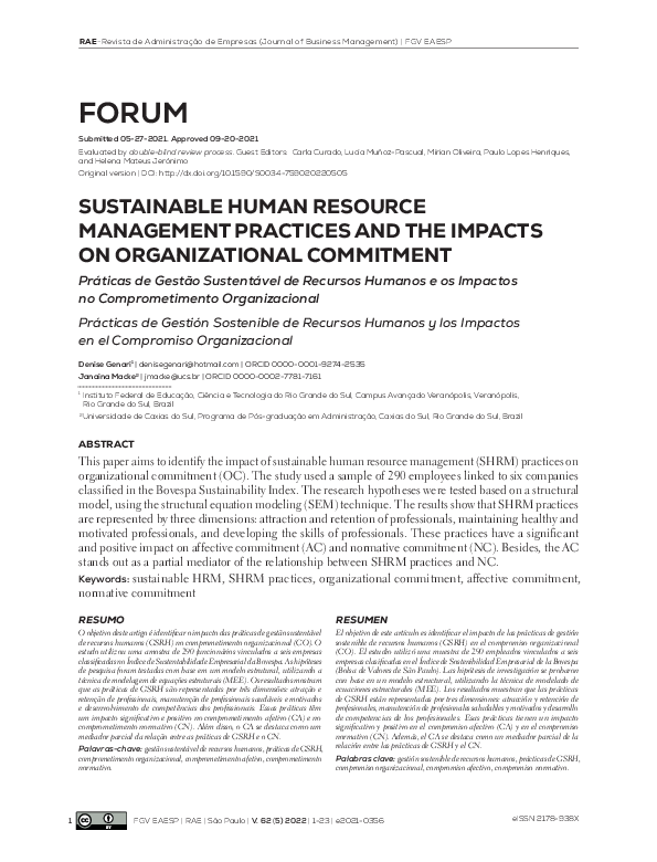 (PDF) Sustainable Human Resource Management Practices and the Impacts on Organizational Commitment