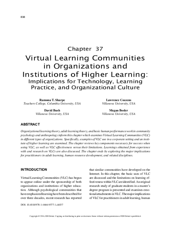 (PDF) Virtual Learning Communities in Organizations and Institutions of ...