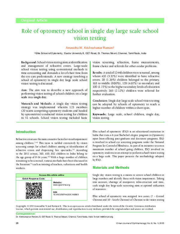 (PDF) Role of optometry school in single day large scale school vision ...