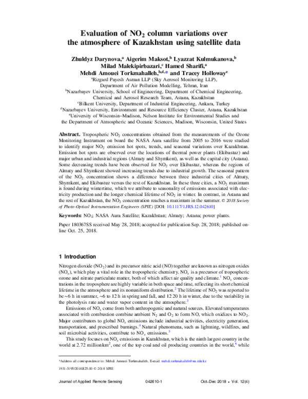 (PDF) Evaluation of NO2 column variations over the atmosphere of ...