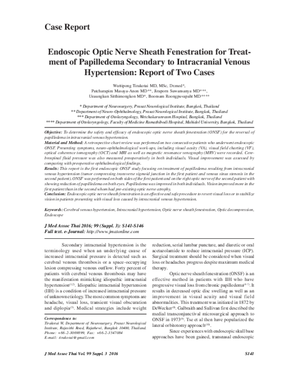 (PDF) Endoscopic Optic Nerve Sheath Fenestration for Treatment of ...