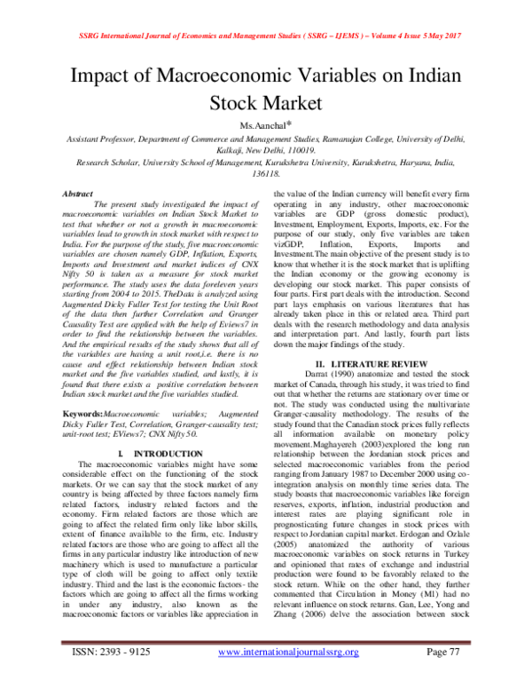 Pdf Impact Of Macroeconomic Variables On Indian Stock Market Shakti