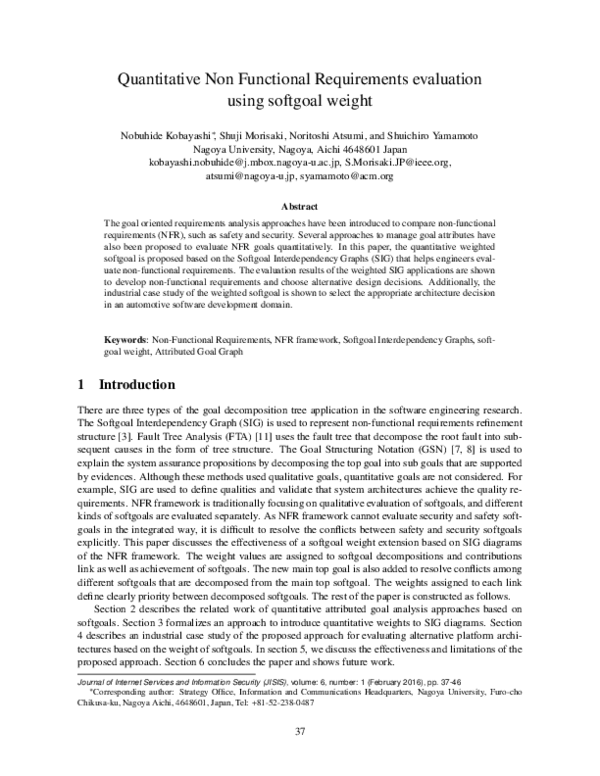 (PDF) Quantitative Non Functional Requirements evaluation using softgoal weight