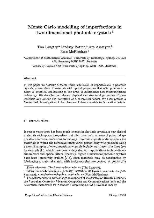 (PDF) Monte Carlo modelling of imperfections in two-dimensional photonic crystals