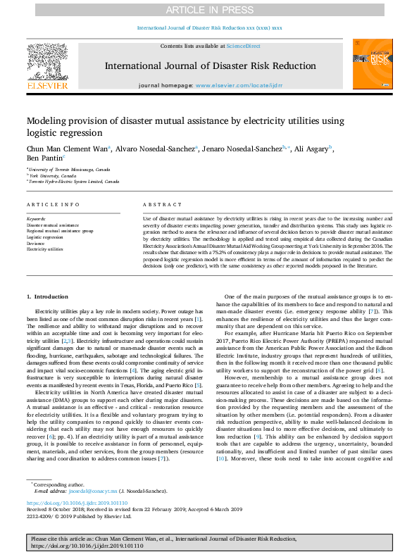 (PDF) Modeling provision of disaster mutual assistance by electricity ...