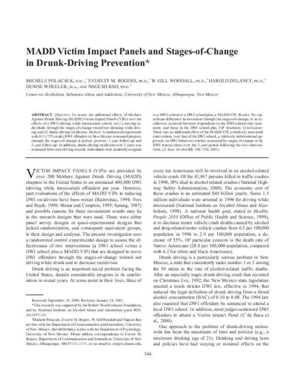 (PDF) MADD victim impact panels and stages-of-change in drunk-driving ...