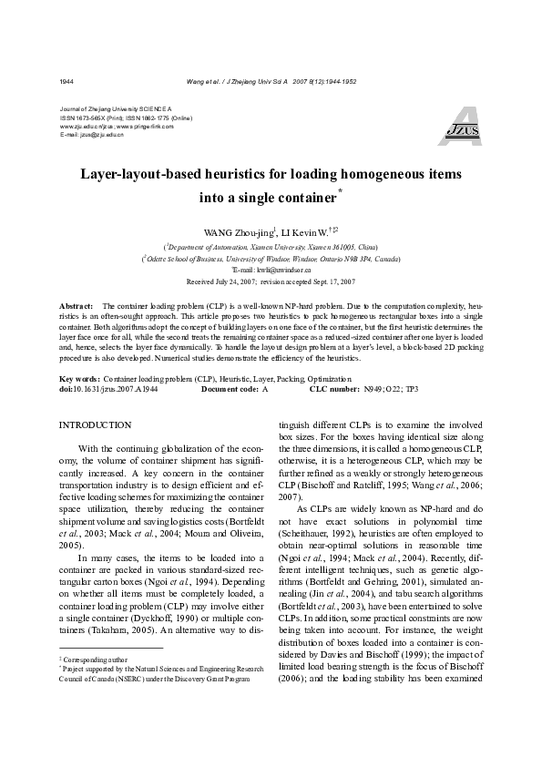 (PDF) Layer-layout-based heuristics for loading homogeneous items into a single container