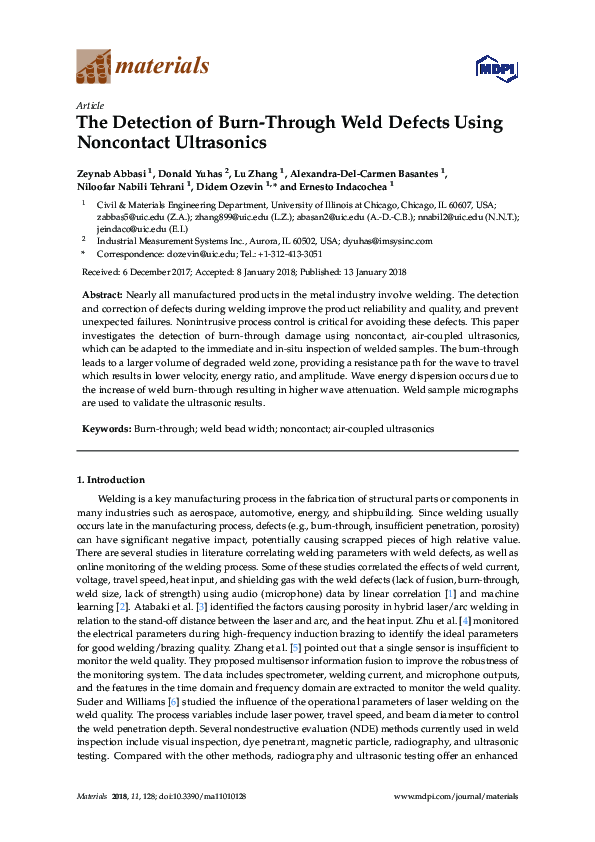 (PDF) The Detection of Burn-Through Weld Defects Using Noncontact Ultrasonics