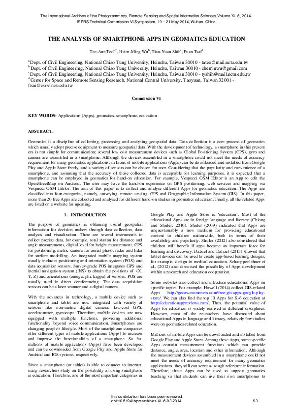 Pdf The Analysis Of Smartphone Apps In Geomatics Education 