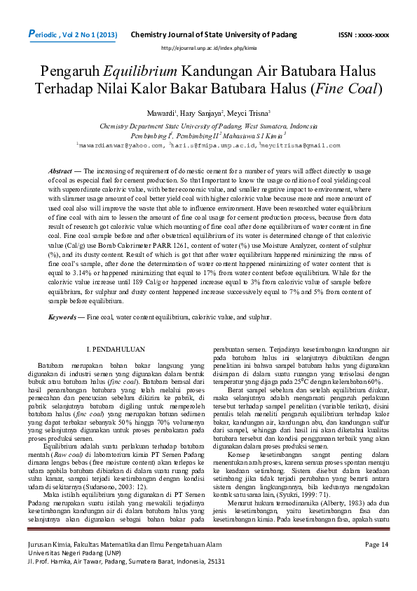 (PDF) Pengaruh Equilibrium Kandungan Air Batubara Halus Terhadap Nilai Kalor Bakar Batubara ...