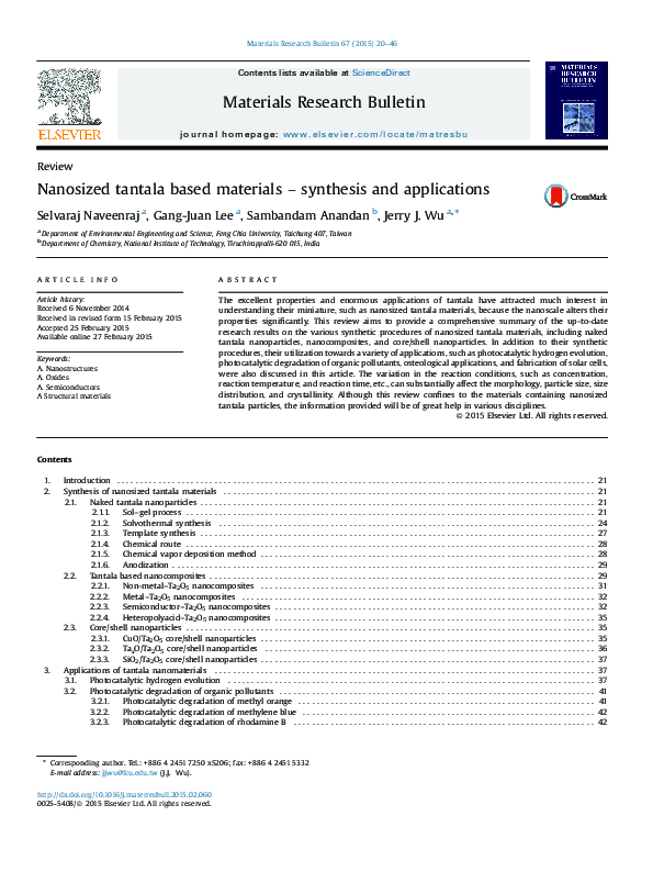 (PDF) Nanosized tantala based materials – synthesis and applications