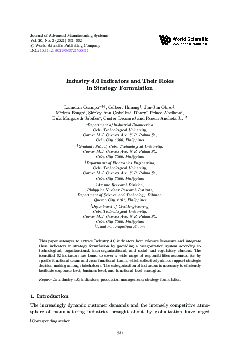 (PDF) Industry 4.0 Indicators and Their Roles in Strategy Formulation