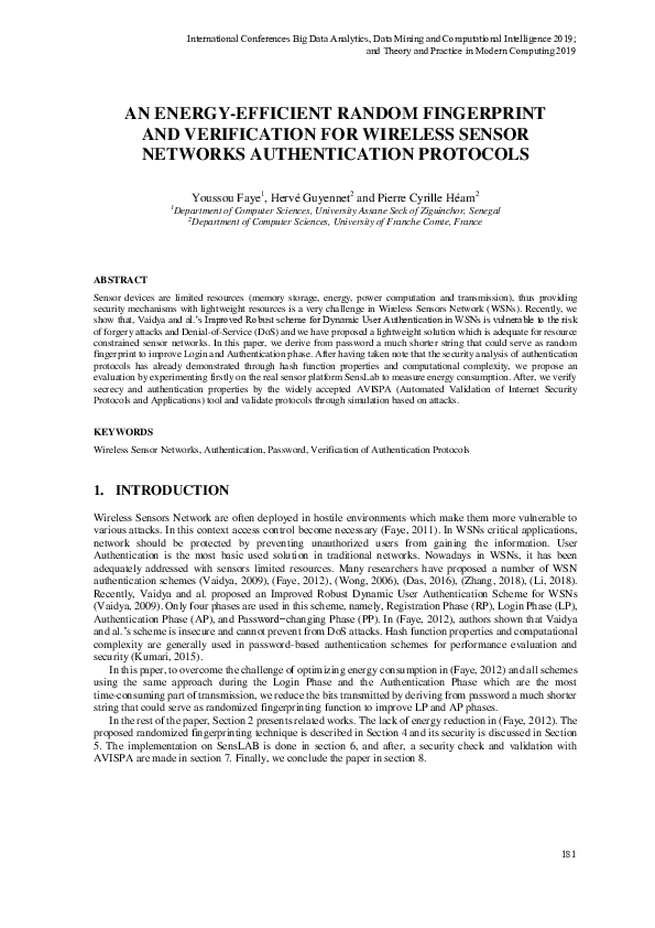 Pdf An Energy Efficient Random Fingerprint And Verification For Wireless Sensor Networks