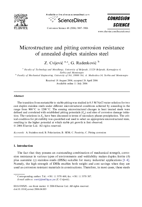 (PDF) Microstructure and pitting corrosion resistance of annealed duplex stainless steel ...