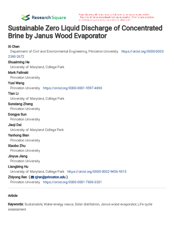 (PDF) Sustainable Zero Liquid Discharge of Concentrated Brine by Janus ...
