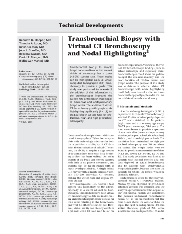 (PDF) Transbronchial Biopsy with Virtual CT Bronchoscopy and Nodal ...
