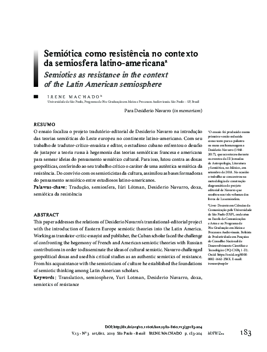 (PDF) Semiótica como resistência no contexto da semiosfera latino-americana