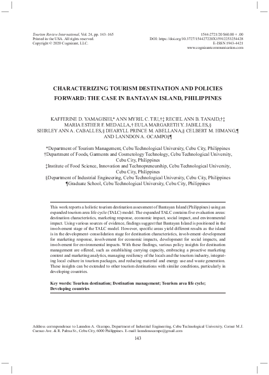 (PDF) CHARACTERIZING TOURISM DESTINATION AND POLICIES FORWARD: THE CASE ...