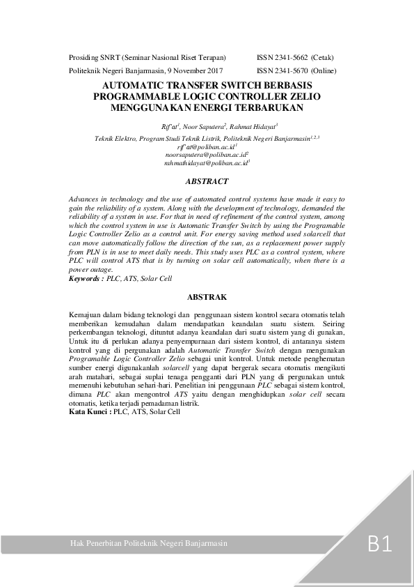 (PDF) An Automatic Transfer Switch Based on Zelio Programmable Logic ...