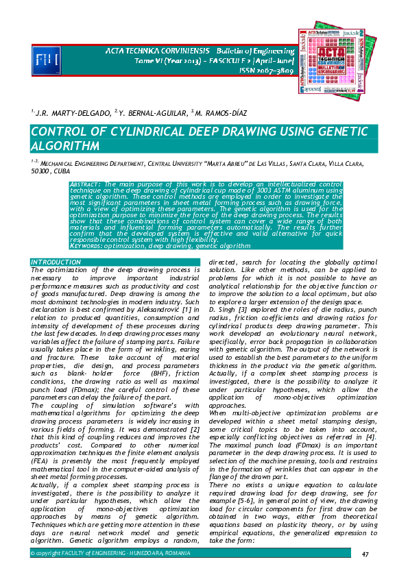 (PDF) Control of Cylindrical Deep Drawing Using Genetic Algorithm