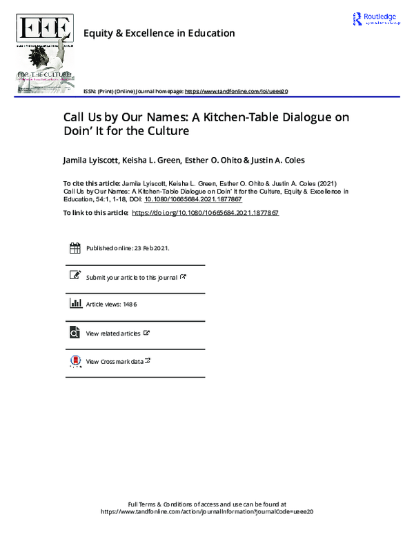 (PDF) Call Us by Our Names: A Kitchen-Table Dialogue on Doin’ It for ...