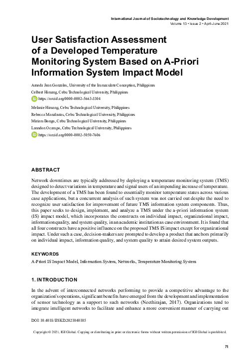 (PDF) User Satisfaction Assessment of a Developed Temperature Monitoring System Based on A ...