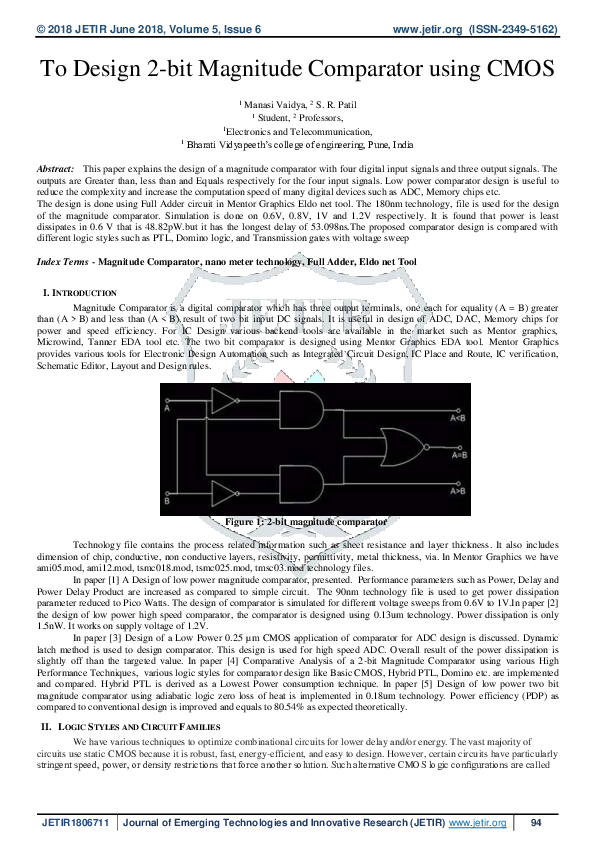 Pdf To Design 2 Bit Magnitude Comparator Using Cmos